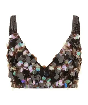 P.a.r.o.s.h Flower Embroidered Bra - Brown