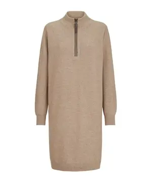 Brunello Cucinelli Virgin Wool, Cashmere And Silk Rib-knit Half-zip Dress
