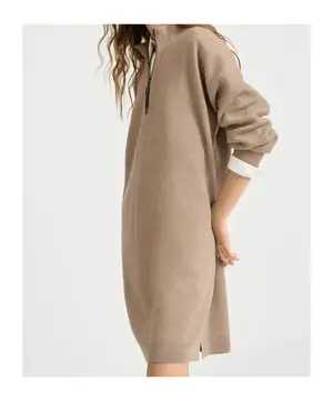 Brunello Cucinelli Virgin Wool, Cashmere And Silk Rib-knit Half-zip Dress
