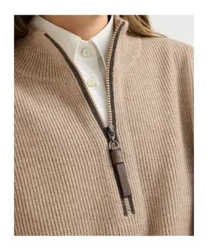 Brunello Cucinelli Virgin Wool, Cashmere And Silk Rib-knit Half-zip Dress