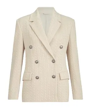 Brunello Cucinelli Sparkling Cotton And Viscose English-rib-knit Blazer With Monili - Cream