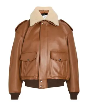 Saint Laurent Detachable-collar Shearling And Leather Jacket - Brown