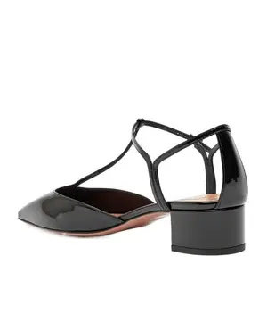 AQUAZZURA Patent Leather Pumps With Square Toe And Adjustable Ankle Strap - Black
