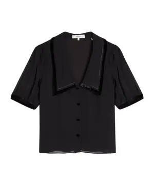 FRAME Velvet Trimmed Silk-chiffon Blouse - Black