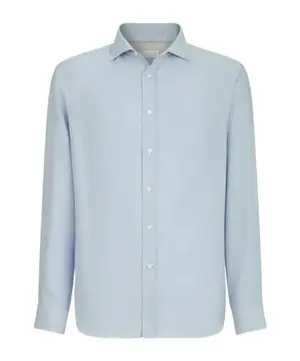 Brunello Cucinelli Cotton And Cashmere Denim-effect Diagonal Shirt With Spread Collar - Sky-blue