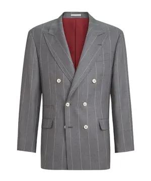 Brunello Cucinelli Virgin Wool Chalk Stripe One-and-a-half Breasted Tailor Blazer - Neutral Density