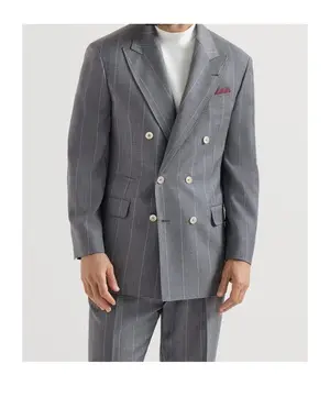 Brunello Cucinelli Virgin Wool Chalk Stripe One-and-a-half Breasted Tailor Blazer