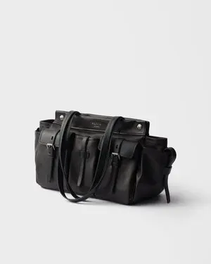 Prada Route Large Leather Tote Bag - Black