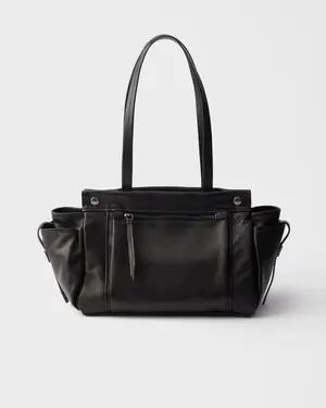 Prada Route Large Leather Tote Bag - Black