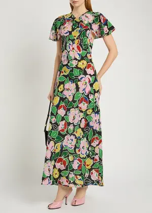 Rixo Aryella Floral Silk Midi Dress