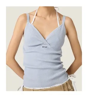 Miu Miu Cotton Knit Logo Design Sleeveless Pullover Top - White