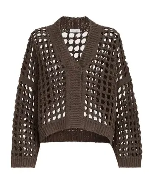 Brunello Cucinelli Jute And Cotton Net Cardigan - Brown