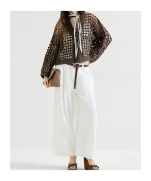 Brunello Cucinelli Jute And Cotton Net Cardigan - Brown