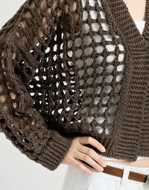 Brunello Cucinelli Jute And Cotton Net Cardigan - Brown