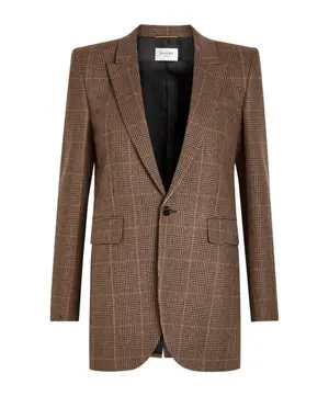 Saint Laurent Houndstooth Wool And Cashmere-blend Blazer - Brown