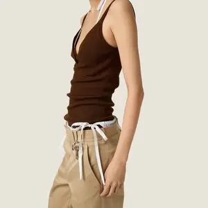 Miu Miu Cotton Knit V-neck Top