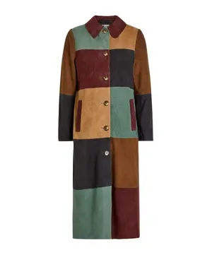 Rixo Patchwork Suede Coat - Brown