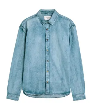 Saint Laurent Logo-embroidered Denim Shirt - Blue