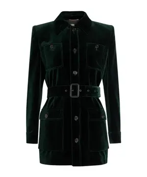Saint Laurent Belted Velvet Jacket - Black