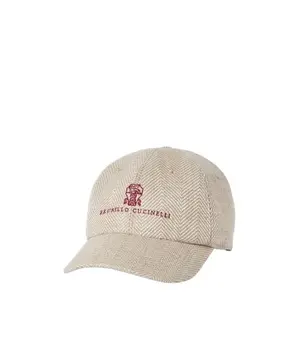 Brunello Cucinelli Alpaca, Wool And Silk Chevron Baseball Cap With Embroidered Logo - Grey