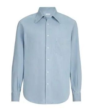 Brunello Cucinelli Lightweight Denim Shirt With Italian Collar And Chest Pocket - Light Denim