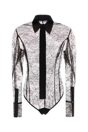 Blumarine Sheer Lace-panelled Shirt Bodysuit