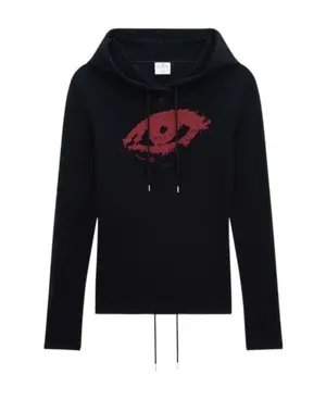 COURREGES Graphic-print Mesh Hoodie - Black