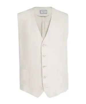 Brunello Cucinelli Linen Micro Chevron Waistcoat