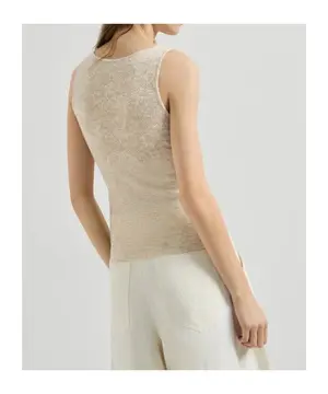 Brunello Cucinelli Silk, Alpaca, And Wool Flower-lace Knit V-neck Top