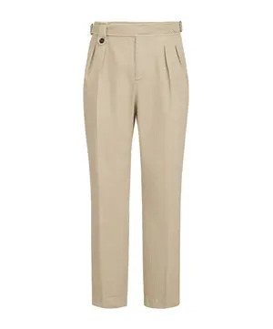 Brunello Cucinelli Cotton Chevron Double Pleat Trousers With Waist Tabs - Beige