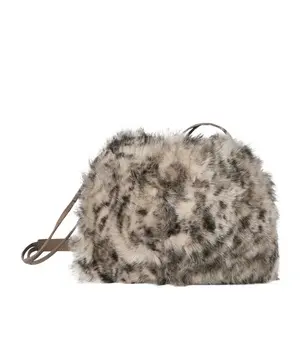 Brunello Cucinelli Pouch Bag In Lynx-effect Shearling With Monili - Beige