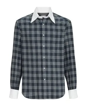 Brunello Cucinelli Cotton And Lyocell Tartan Flannel Shirt With Contrast Italian Collar And Cuffs - Denim