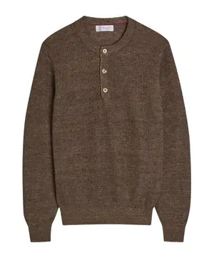 Brunello Cucinelli Ribbed Knit Linen-cotton Blend Knit Sweater - Brown