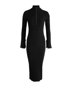 Moncler Logo Ribbed-knit Midi Dress - Black