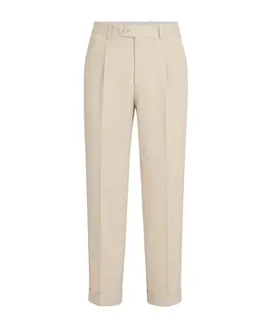 Brunello Cucinelli Cotton And Virgin Wool Gabardine Pleated Trousers - Ivory