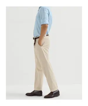 Brunello Cucinelli Cotton And Virgin Wool Gabardine Pleated Trousers - Ivory