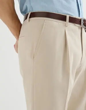 Brunello Cucinelli Cotton And Virgin Wool Gabardine Pleated Trousers - Ivory