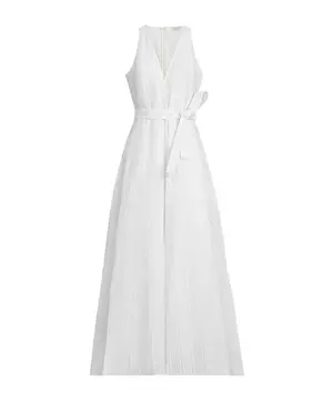 Brunello Cucinelli Techno Cotton Poplin Broderie Anglaise Maxi Dress - White