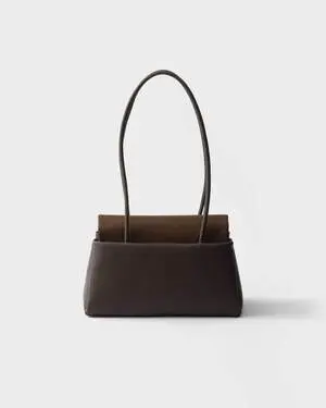 Prada Passage Medium Leather Bag With Re-nylon Flap - Brown
