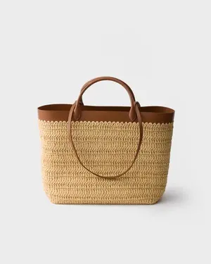 Prada Medium Crochet And Leather Tote Bag