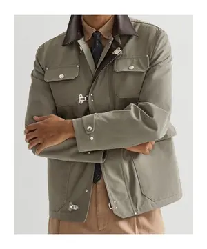 Brunello Cucinelli Water-resistant Techno Cotton Gabardine Jacket With Leather Inserts