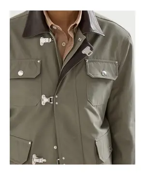 Brunello Cucinelli Water-resistant Techno Cotton Gabardine Jacket With Leather Inserts