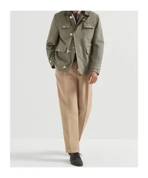 Brunello Cucinelli Water-resistant Techno Cotton Gabardine Jacket With Leather Inserts