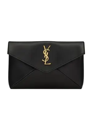 Saint Laurent Cassandre Small Envelope Pouch In Lambskin - Black