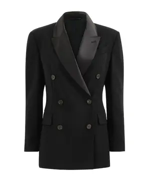 Brunello Cucinelli Viscose And Virgin Wool Tuxedo Jacket With Monili Embellishments - Black