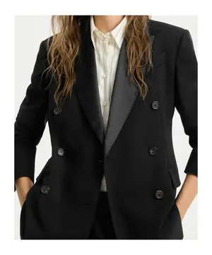 Brunello Cucinelli Viscose And Virgin Wool Tuxedo Jacket With Monili Embellishments
