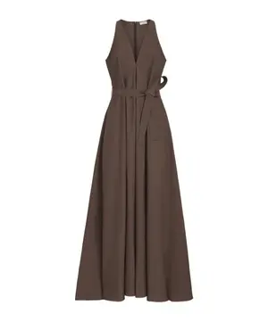 Brunello Cucinelli Techno Cotton Poplin Belted Dress - Chocolate