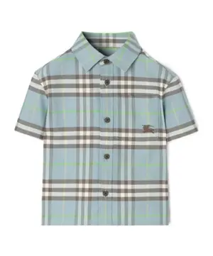 Burberry Check Cotton Oxford Shirt With Embroidered Equestrian Knight Design - Mist Blue
