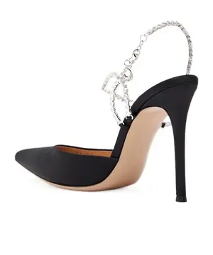 GIANVITO ROSSI Satin Slingback Pumps With Crystal Embellishment - Black