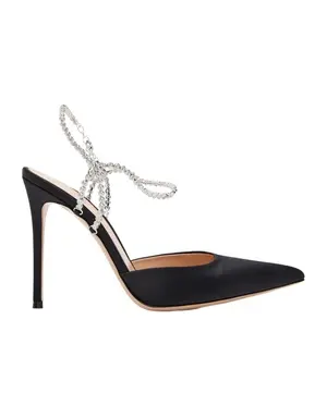 GIANVITO ROSSI Satin Slingback Pumps With Crystal Embellishment